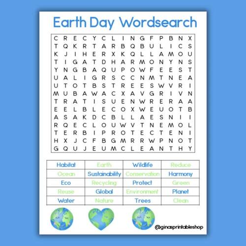Earth Day Wordsearch Activity by GinasPrintableShop | TPT