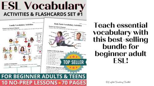 ESL Beginners Adult ESL Curriculum Worksheets for Vocabulary & Grammar ...