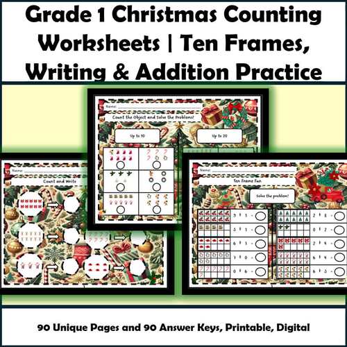 Grade 1 Christmas Math Addition Counting Ten Frame Within 20 | TPT
