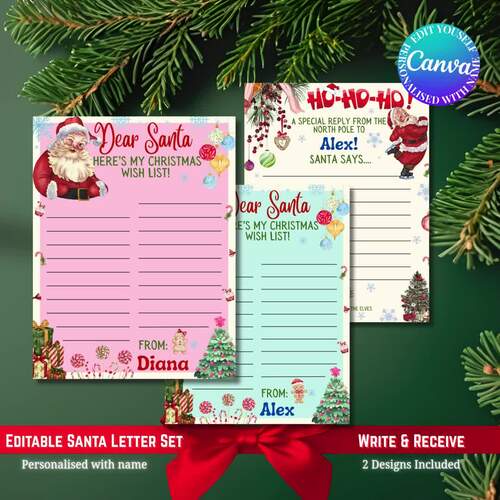 Editable DIY Personalised Santa Letter Set – Wish List & Reply Letter ...