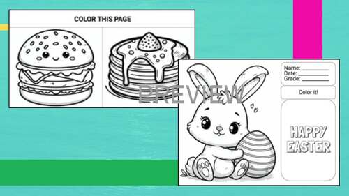 Color Words Flashcards, Coloring Pages, and Easter Coloring Pages Bundle