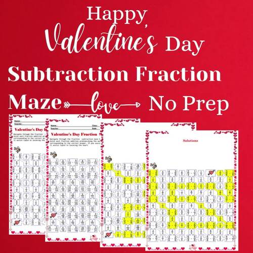 Valentine's Day Fraction Maze Subtraction Unlike Denominators Math ...