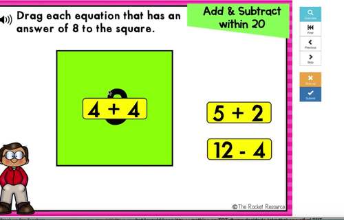 Addition and Subtraction within 20 BOOM™ Cards 2.OA.2 | Distance Learning