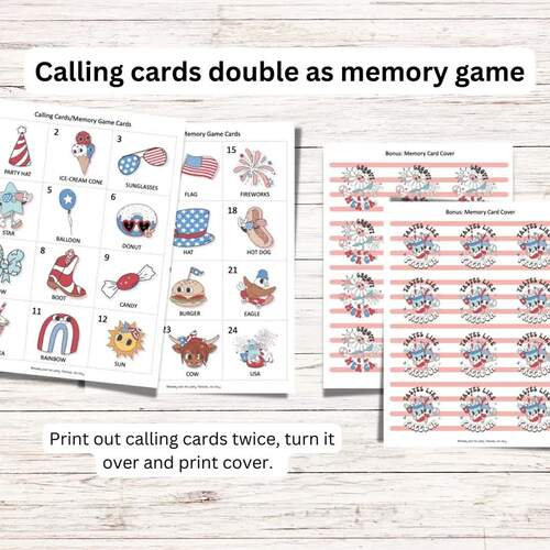 July 4th Bingo Game and Memory Game -Summer Activity Game by Hippo and Kiwi