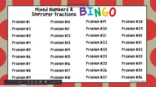 Converting Mixed Numbers and Improper Fractions Digital Bingo Game