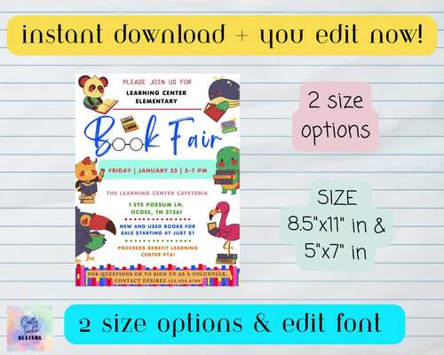 EDITABLE Book Fair Poster Social Media Template Printable | TPT