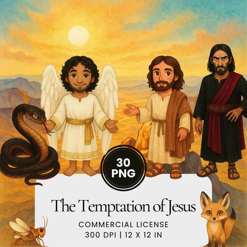 The Temptation of Jesus New Testament Bible Story Watercolor Clipart