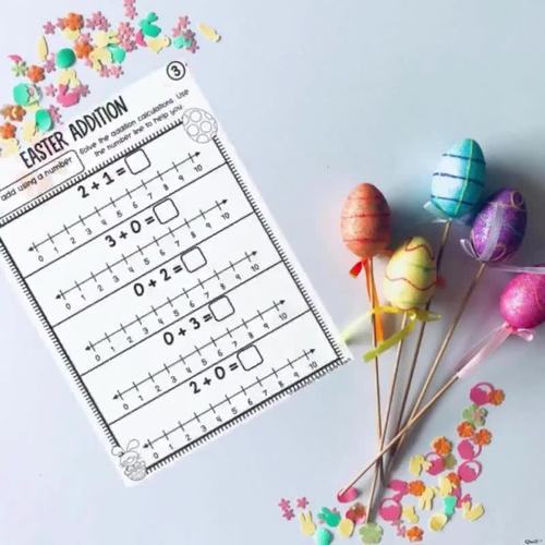 Easter Math Practise Addition & Subtraction with a Number Line Worksheets