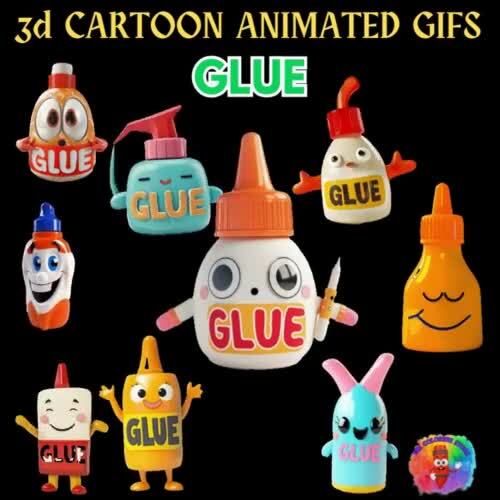 3d Cartoon GLUE School Supplies - Animated GIF by The Coloring Store