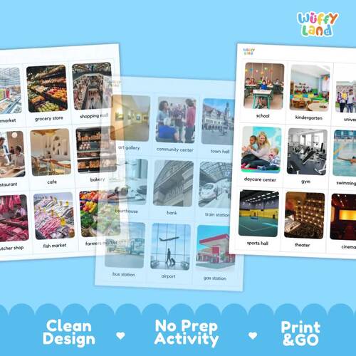 Community Buildings Flashcards | Places in Town Vocabulary Cards | ESL ...