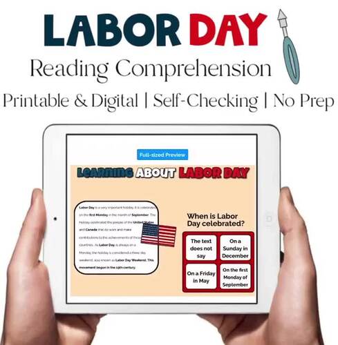 Labor Day Reading Comprehension Passages | Self-Checking Boom Cards