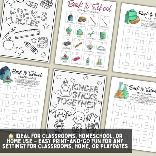 Back to School Activity Pack, Fun Coloring Pages, Maze Games ...