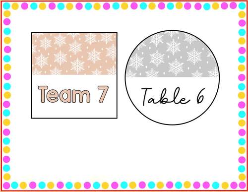 Winter Snowflakes Table, Team and Group Number Labels, Printable Table ...