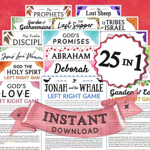 Bible Left Right 25 Games BUNDLE, Sunday School Homeschool Group Activities