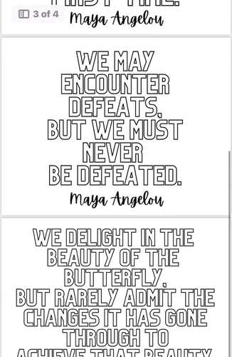 Maya Angelou Quote Coloring Sheets PDF easy printable pages Black ...