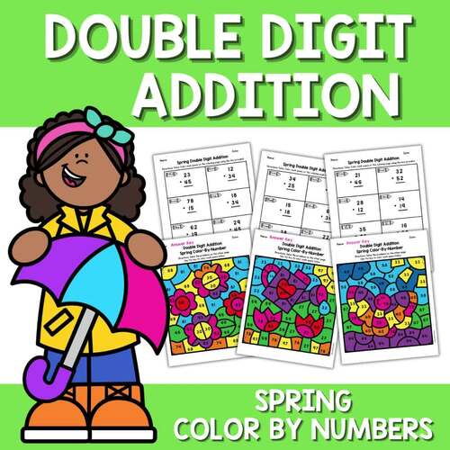 Spring Double Digit Addition with Regrouping Color by Number Code No ...