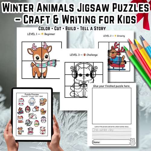 Winter Animals Puzzle Craft & Writing Prompts | Printable Kids Gift