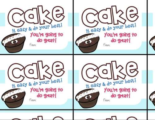 Cute Cupcake Testing Motivation Treat Tag- Cake it easy and do your best!