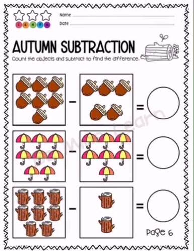 Fall Math | Subtraction with Pictures up to 10 | Interactive Counting ...