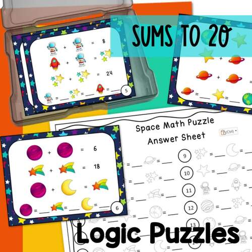 Space Math Logic Puzzle Enrichment Activity Addition Sums to 20 | TPT