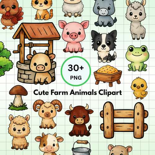 Cute Farm Animals Clipart Set | Baby Farm Animal Clipart, Farm Clip Art