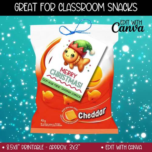 Christmas Goldfish Cracker Treat Gift Tag, Preschool Gift from Teacher ...