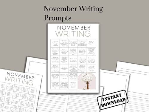 November Writing Prompts Calendar, Fall Writing Practice, 2nd, 3rd, 4th ...