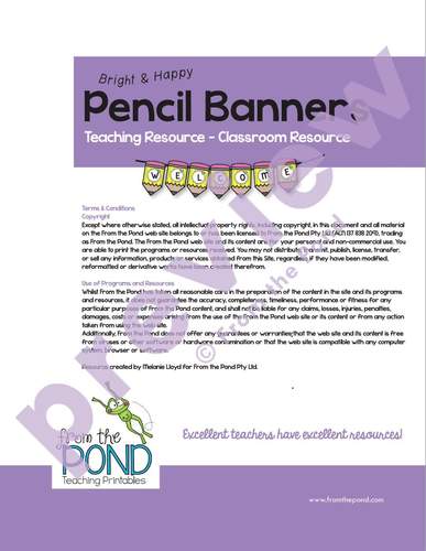 Pencil Banner | Editable Bright Classroom Decor by From the Pond
