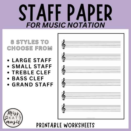 Music Staff Paper for Notation, Student, Classroom, Ensemble ...