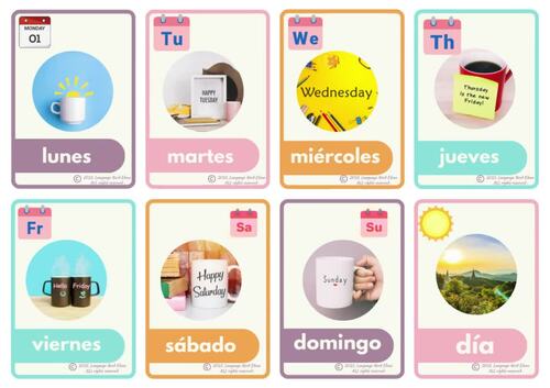 SPANISH Days of the week flashcards | Educational Printable flashcards ...