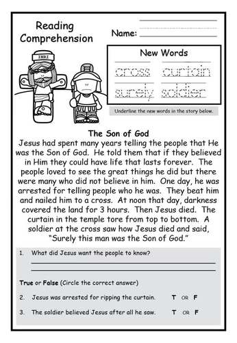 Easter Story Reading Comprehension for Grades 2-3. Worksheets & Quiz