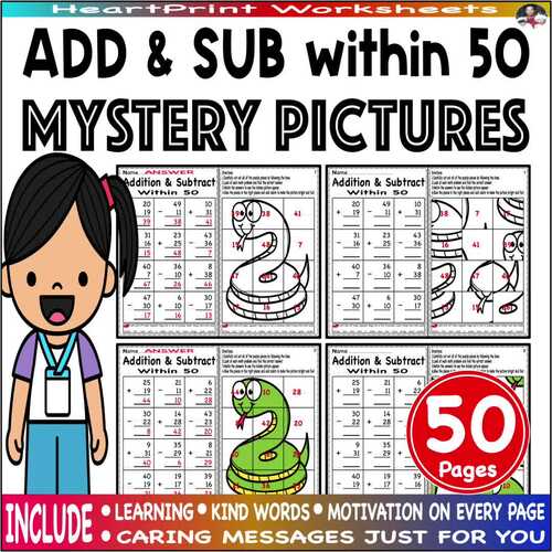 Addition & Subtraction within 50 with Regrouping Mystery Pictures ...