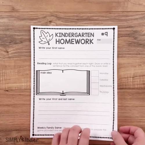 Weekly Kindergarten Homework with Family Games Year Long, Kindergarten ...