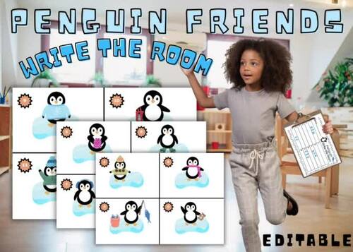 Penguin Friends Write the Room | Editable | Sight or Description Words ...