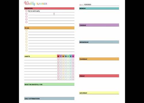 Multi-Color Editable Weekly Planner Printable PDF by Mom Money Map