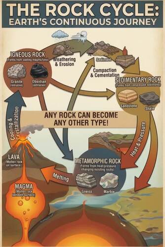 Rock Cycle Poster – Igneous Sedimentary Metamorphic Earth's Continuous ...