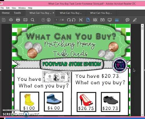 Money Matching Task Cards: Footwear Store Edition by Teach Love Autism
