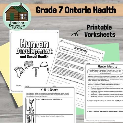 Grade 7 Ontario Health Workbooks by Teacher Resource Cabin | TPT