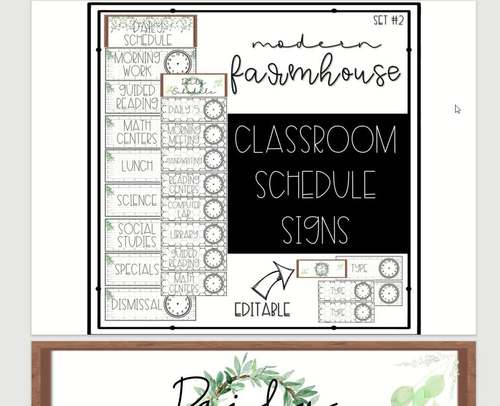 Modern Farmhouse Classroom Schedule poster cards/ with clock times ...