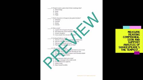 The Tempest Bundle of Quizzes, Close Readings, and a Test - Word Documents