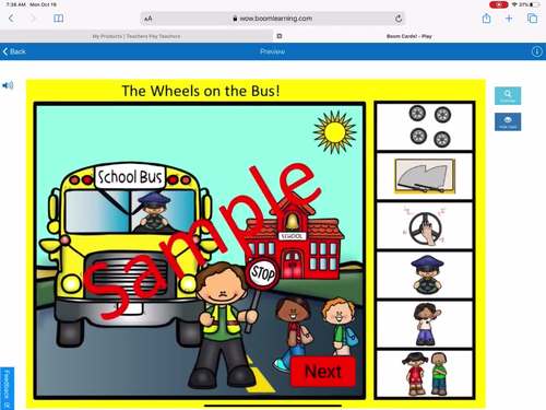 Song Play Wheels on the Bus BOOM Card Deck Speech Language Therapy