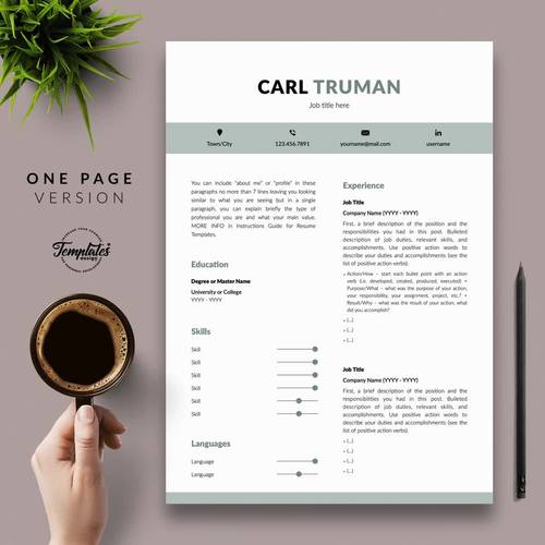 Modern Resume - Carl Truman / Professional Resume for MS Word & iWork Pages