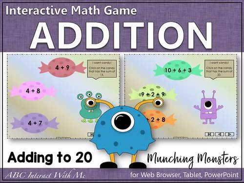 Addition to 20 Interactive Math Game {Munching Monsters} | TPT