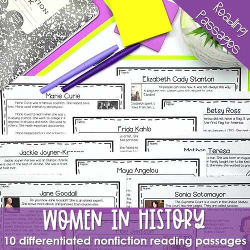 Women's History Month Reading Comprehension Passages by ELA with Mrs Martin