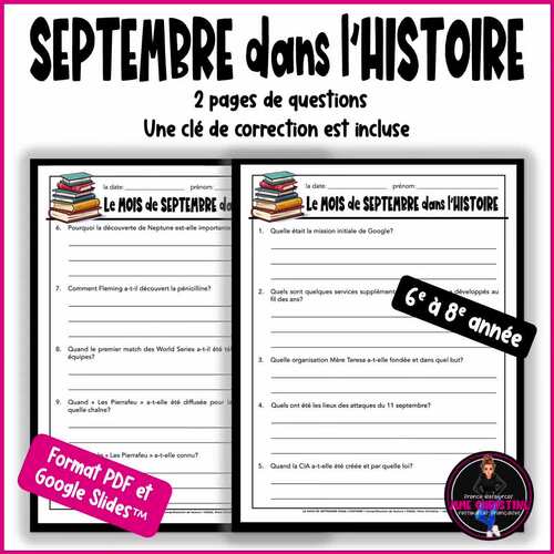 COMPRÉHENSION de LECTURE - SEPTEMBRE dans l'HISTOIRE - French Reading Comp