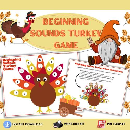 Beginning Sounds Game | Beginning Sounds Cut and Paste | Turkey Game