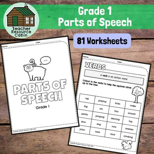 Parts of Speech Worksheets (Grade 1) by Teacher Resource Cabin | TPT