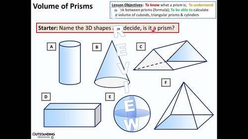 Volume of Prisms (Cylinders, Cuboids and Triangular Prisms) | TPT