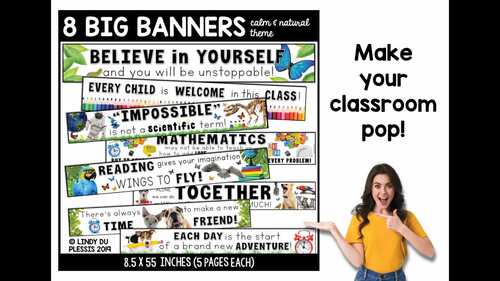 Eight Big Banners with Photos Calm and Natural Classroom Décor | TPT