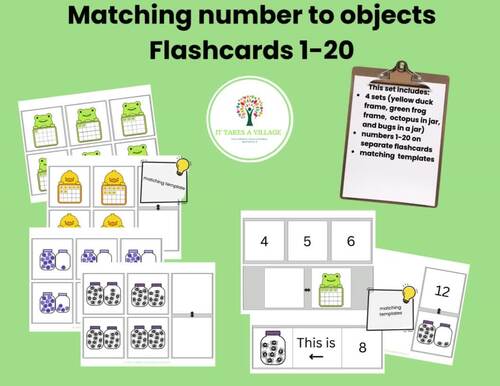 Match numbers with objects Flashcards (11 x 8.5) | TPT